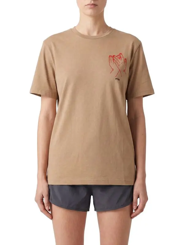 11:11 L.U.C.K. Slogan Print Cotton T-shirt - Peach