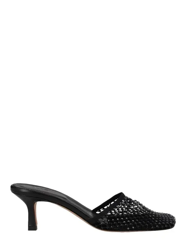 ALYSI Mesh Mules With Square Toe And Rhinestone Embellishment - Black