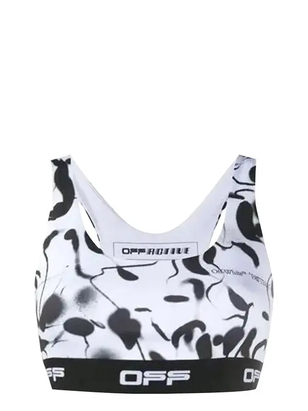 Off-White Abstract Print Racerback Sports Bra /white - Black