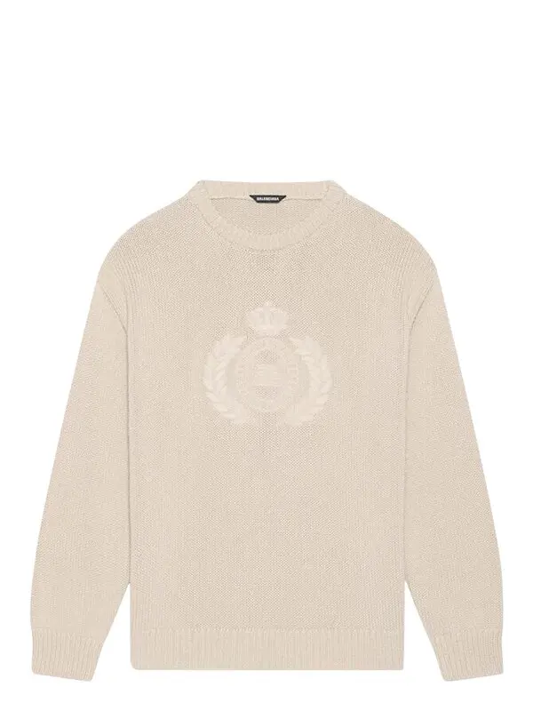 Balenciaga Laurel Crown Logo Crewneck Knitted Sweater - Tan