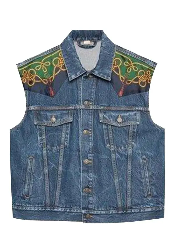 Gucci Scarf-panelled Denim Vest - Blue
