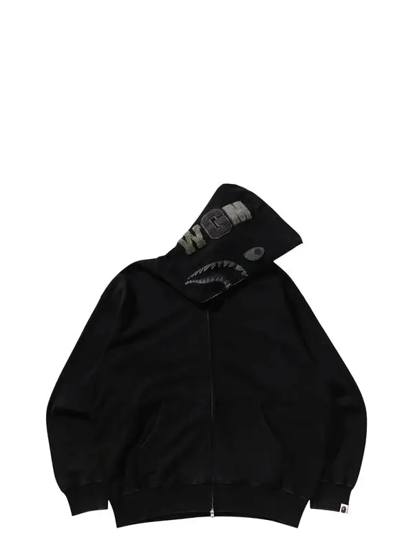 A BATHING APE Garment Dye Shark Relaxed Fit Full Zip Hoodie - Black