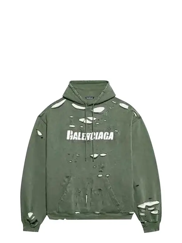 Balenciaga Destroyed Oversized Fit Hoodie - Green