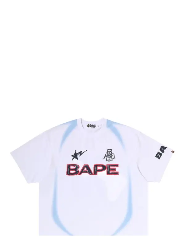 A BATHING APE Heavy Wash Hand Drawn Football Multi Logo Relaxed Fit Tee - White