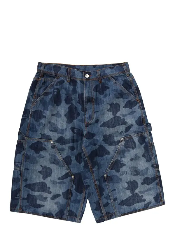 A BATHING APE 1st Camo Double Knee Denim Shorts - Blue