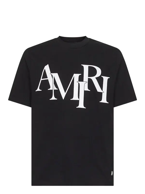 Amiri Black Staggered Logo T-shirt - Multicolor