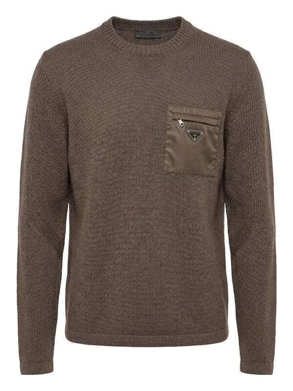 Prada Ribbed Wool Sweater With Re-nylon Pocket - Multicolor