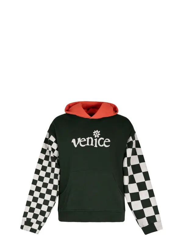ERL Cotton Hoodie With Checkered Sleeves - Green