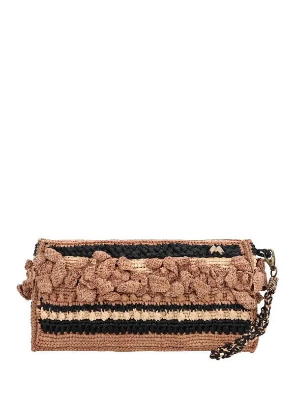 MADE FOR A WOMAN Raffia-crochet Striped Clutch - Beige