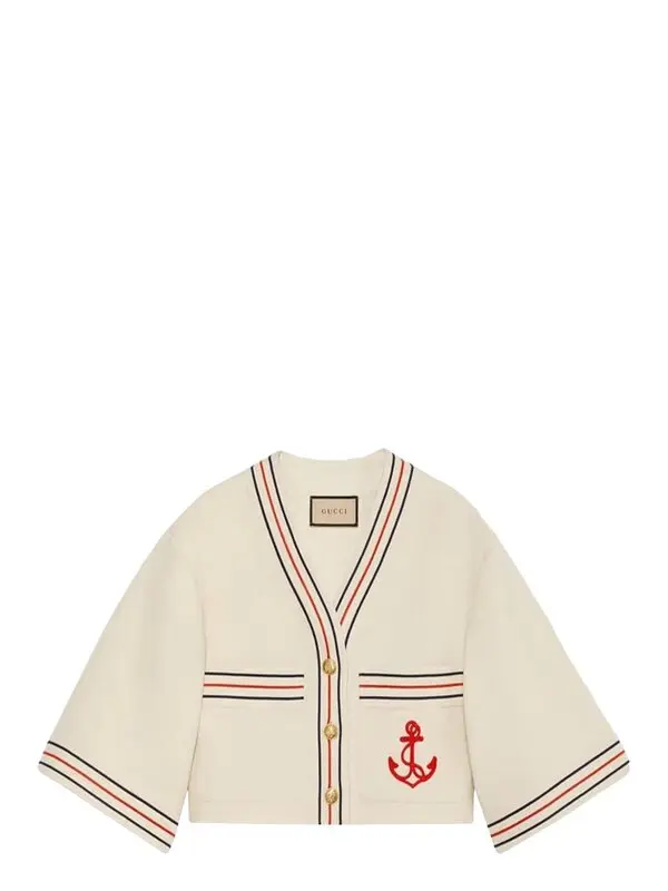 Gucci Cotton Linen Gauze Shirt With Anchor Embellishment - Ivory