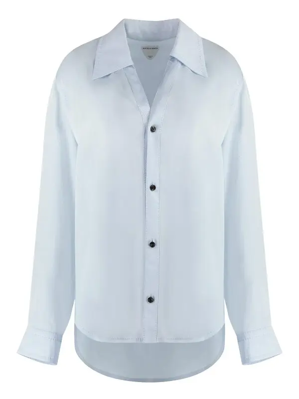 Bottega Veneta Viscose Twill Shirt With Asymmetrical Hem - Light Blue