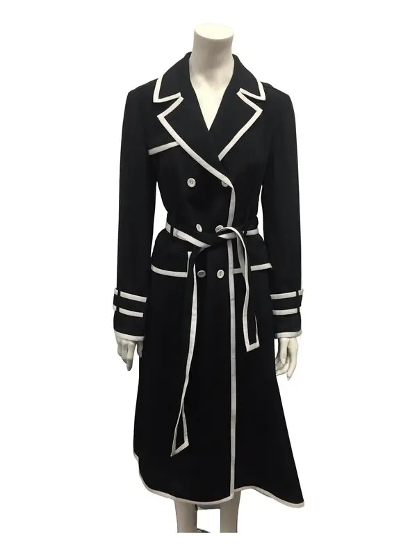 Thom Browne Belted Double Breasted Jacket With Contrasting Trimmings - Black