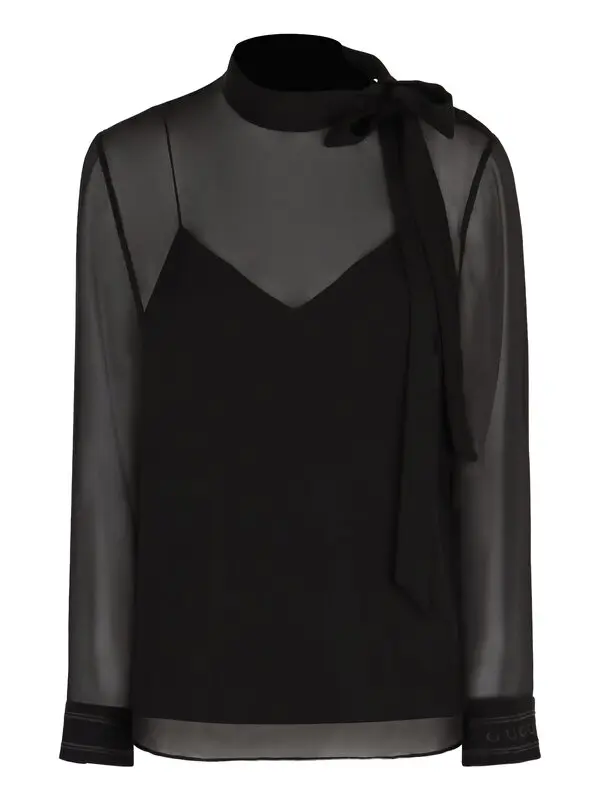 Gucci Silk Georgette Top With Bow Detail - Black