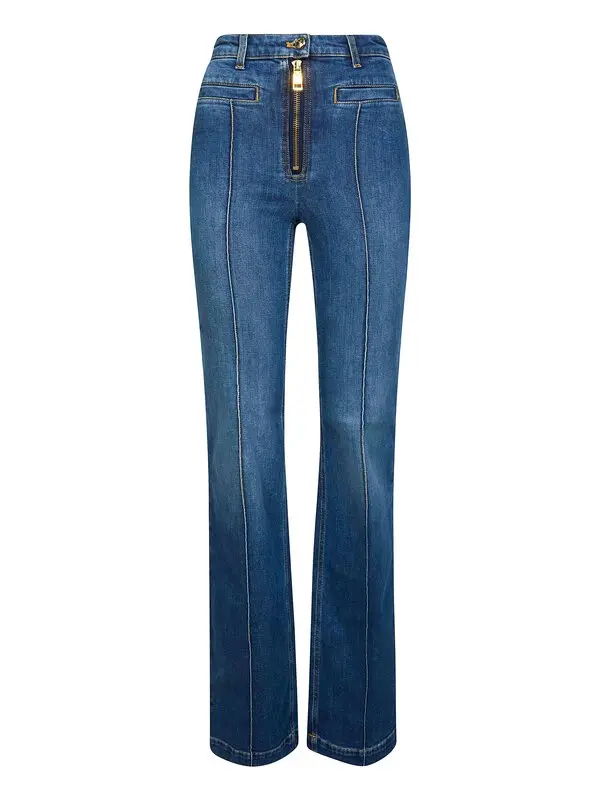 Elisabetta Franchi High Waisted Flare Jeans With Zipper Detail - Blu
