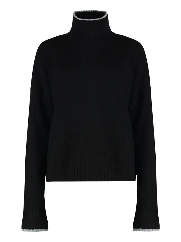 Pinko Wool And Cashmere Blend High Neck Sweater - Black