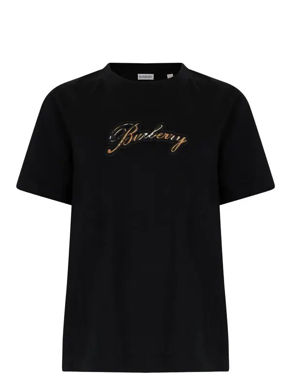 Burberry Stylized Logo Cotton T-shirt - Black