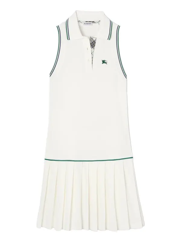 Burberry Sleeveless Pleated Skirt Dress With Embroidered Emblem - Bianco