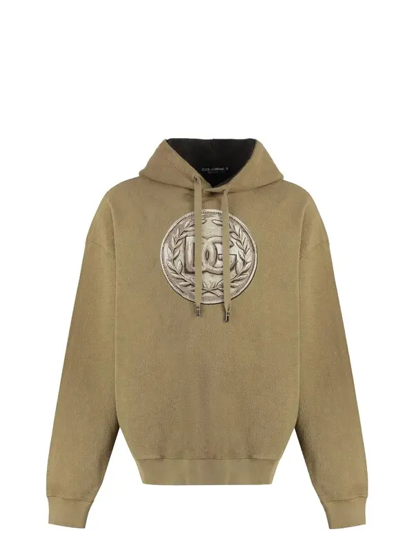 Dolce & Gabbana Oversized Dg Coin Print Cotton Hoodie - Sand