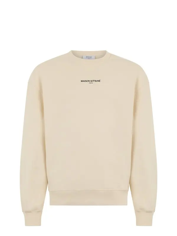 Maison Kitsuné Relaxed Fit Cotton Sweatshirt With Central Logo - Beige