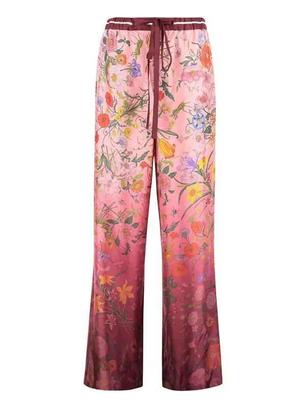 Gucci Floral Silk Wide-leg Pants - Multicolor