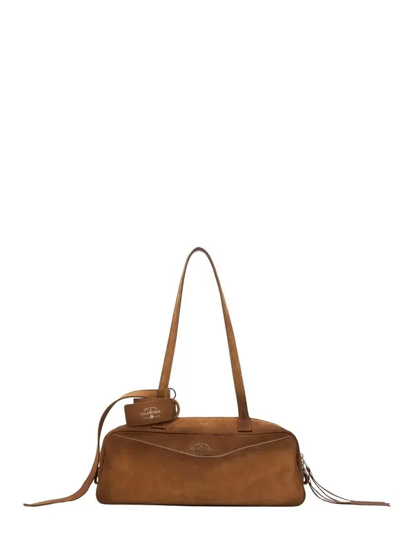 Balenciaga Carrie Bowling Bag Small In Waxed Suede Calfskin - Brown