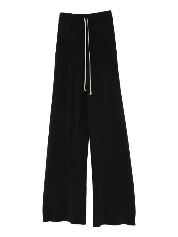 Rick Owens Wide-leg Trousers With Ribbed Waistband And Drawstring - Nero