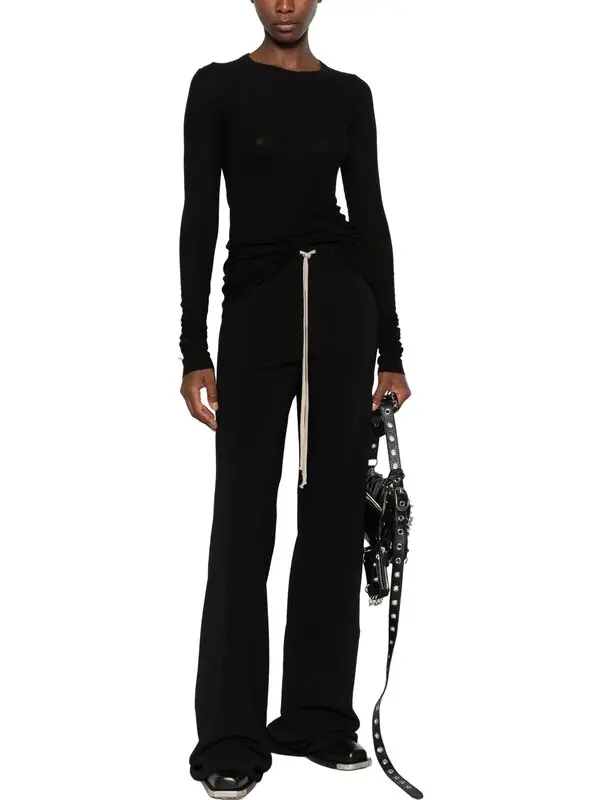Rick Owens Wide-leg Trousers With Ribbed Waistband And Drawstring - Nero