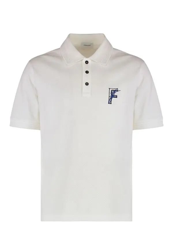 FERRAGAMO Logo-embroidered Polo Shirt - White