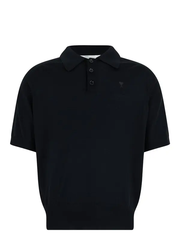 AMI Paris Short-sleeve Polo Sweater - Black