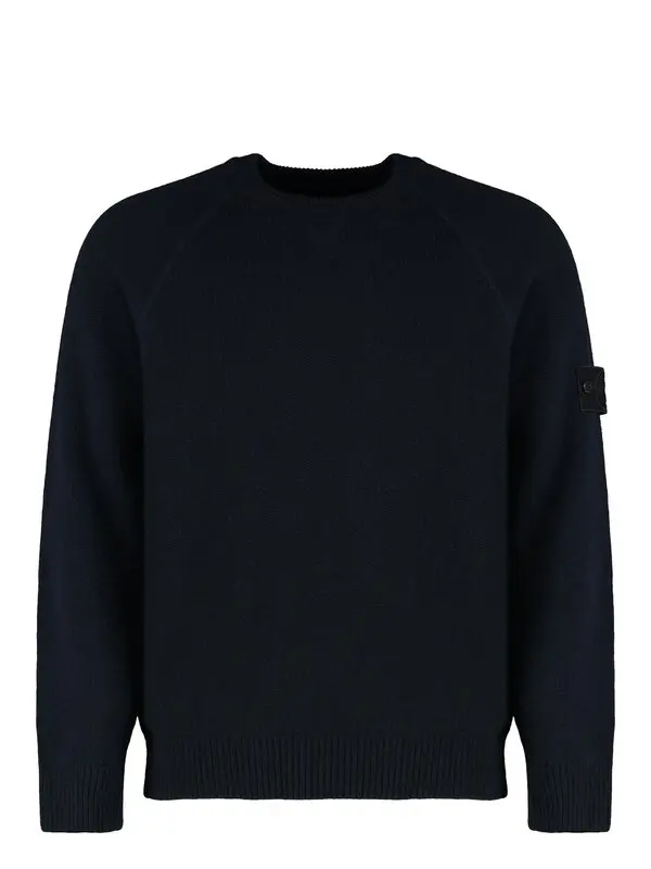 Stone Island Long Sleeve Cashmere Sweater With Logo Patch - Blue