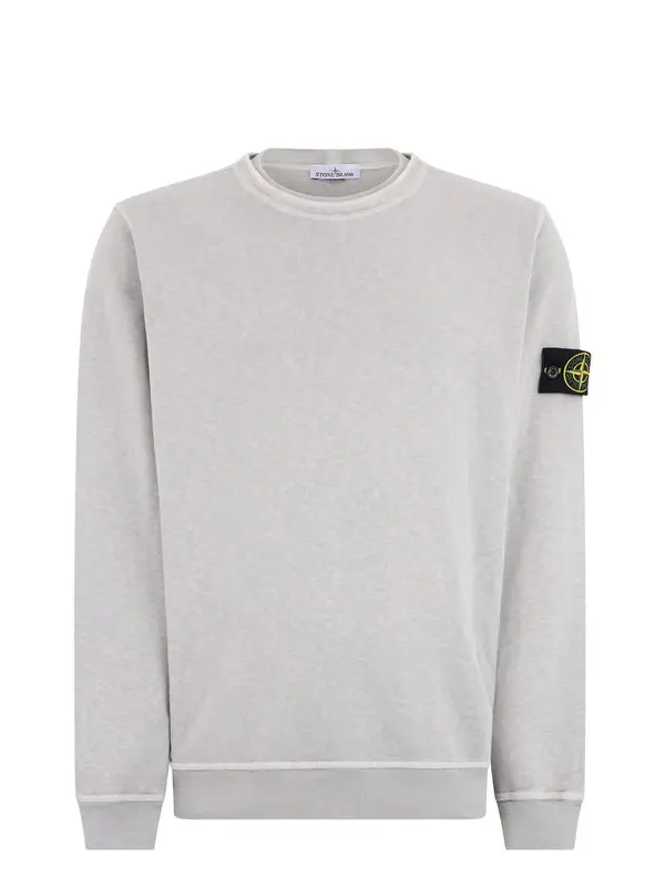 Stone Island Logo Emblem Long Sleeve Sweatshirt - Light Gray
