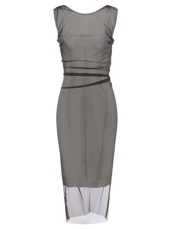 MAISON MARGIELA Sleeveless Sheer Tulle Overlay Midi Dress - Grey