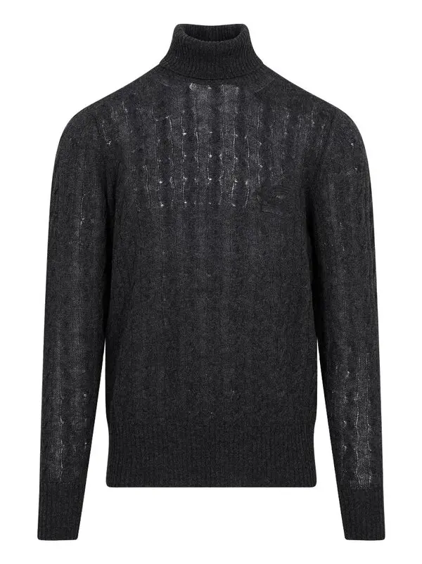 Etro Cashmere Turtleneck Sweater With Cable Knit - Grey