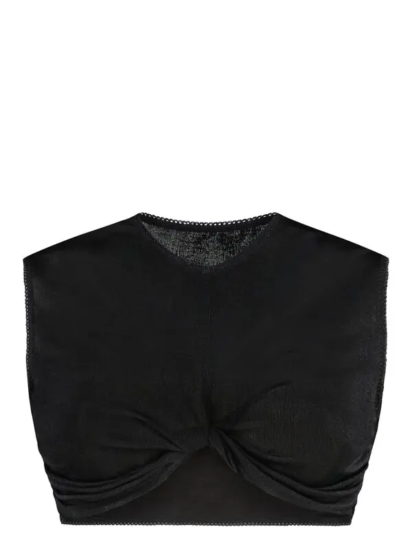 Anna October Lace Trim Mini Technical Fabric Crop Top - Black