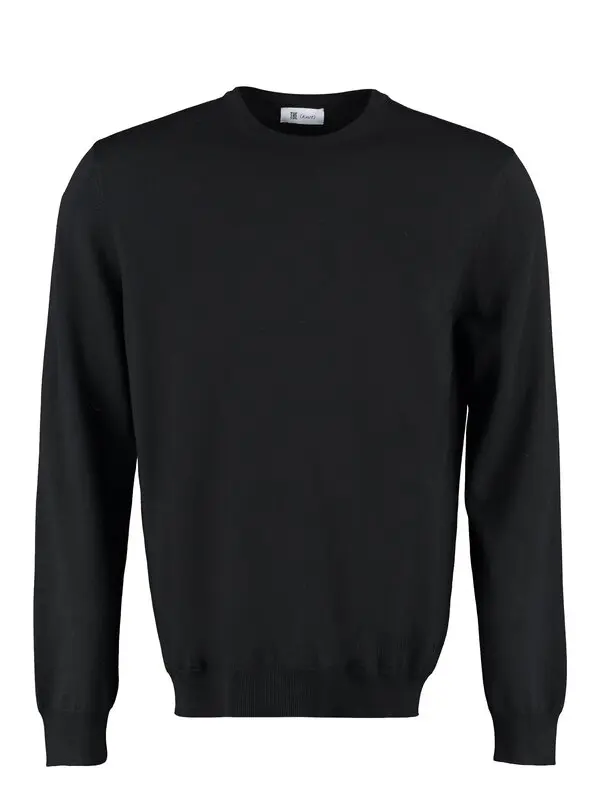 THE ALPHABET Ribbed Crew Neck Wool Pullover - Black