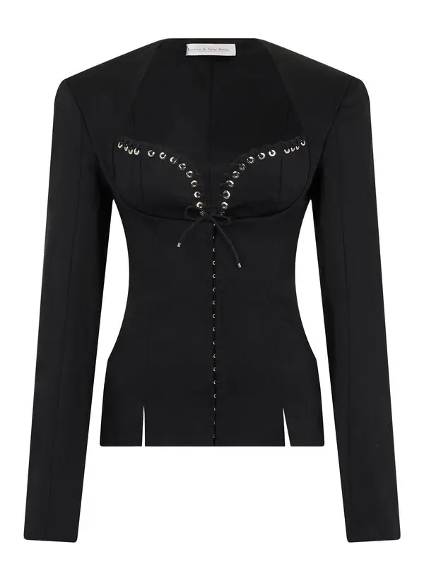 LUDOVIC DE SAINT SERNIN Fitted Long Sleeve Jacket With Lace-up Detail - Black