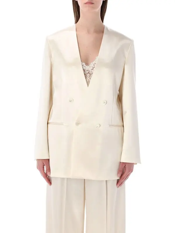 Alberta Ferretti Shiny Satin Double-breasted Jacket - White
