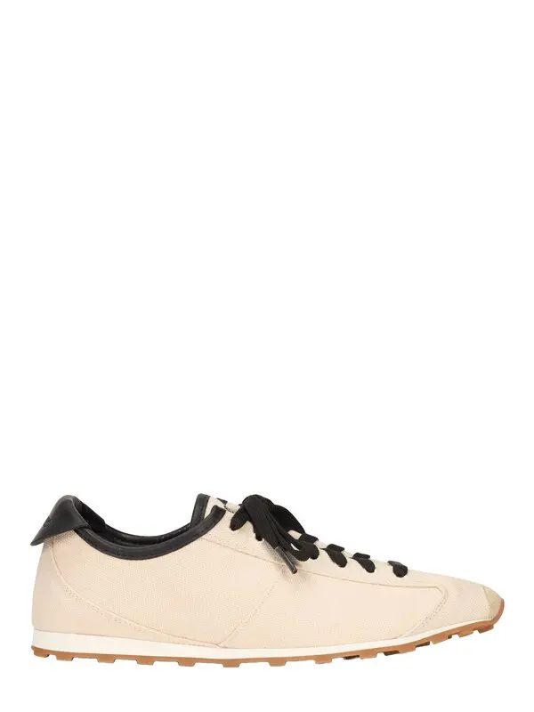 Jacquemus Lace-up Canvas And Leather Sneakers - Panna