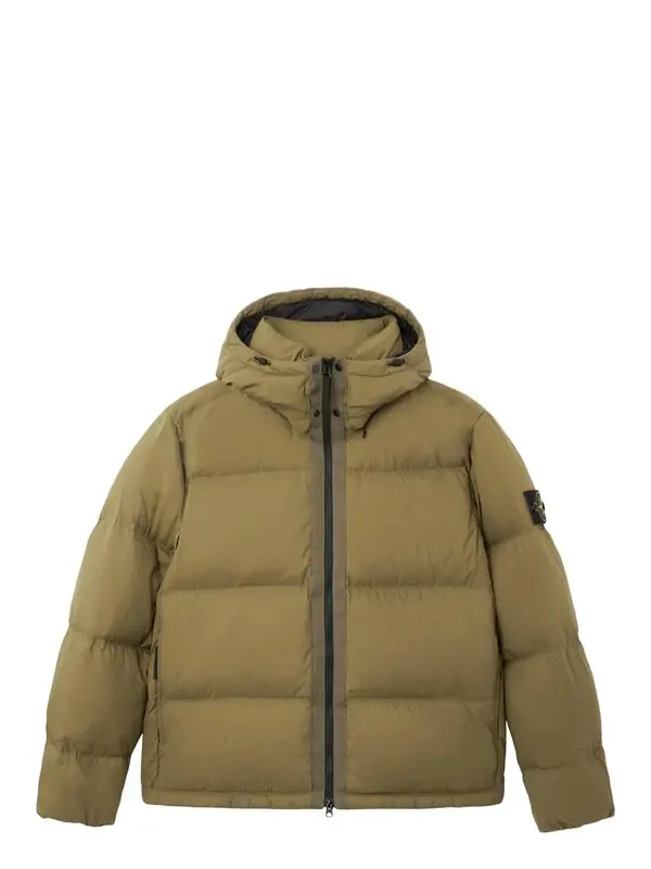 Stone Island Detachable Hooded Coat With Drawstring And Zip Closure - Verde