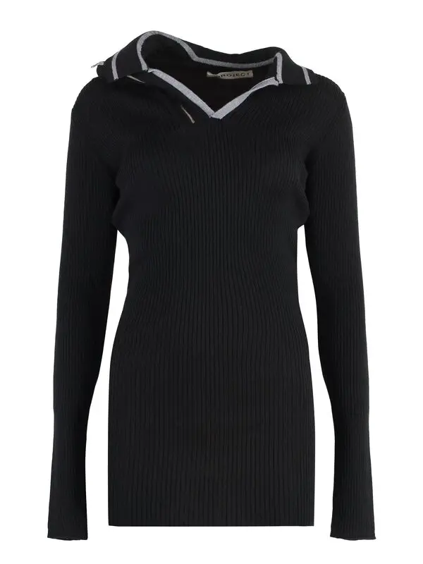 Y/project Ribbed Wool Half-zip Dress - Black