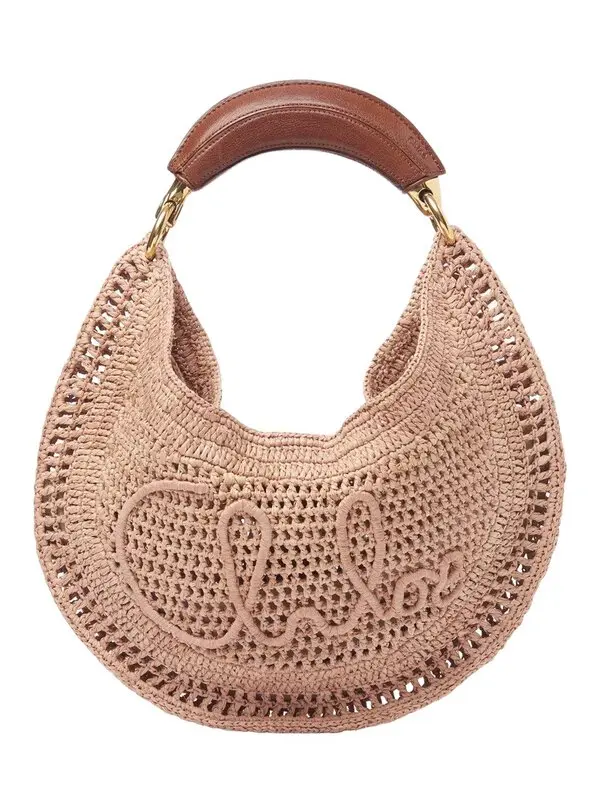 Chloé Raffia Hobo Bag With Leather Handle - Beige