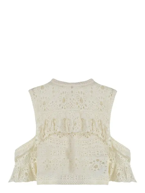 Chloé Sleeveless Lace Top With Ruffle Detailing - Ivory