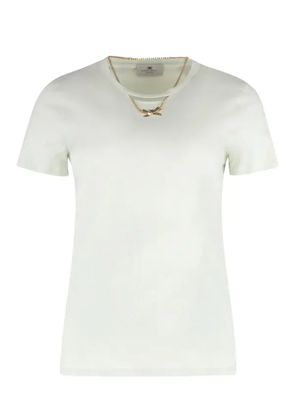 Elisabetta Franchi Cotton T-shirt With Gold Chain Detail - Green