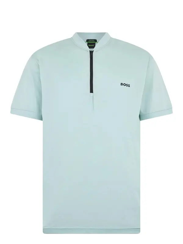 BOSS Casual T-shirt With Half-zip Collar For - Turquoise