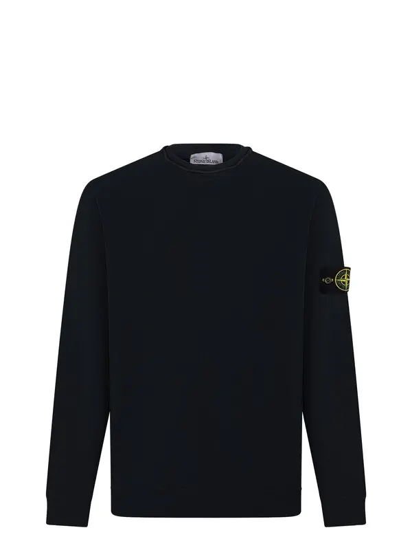 Stone Island Crewneck Cotton Sweatshirt With Logo Patch - Black