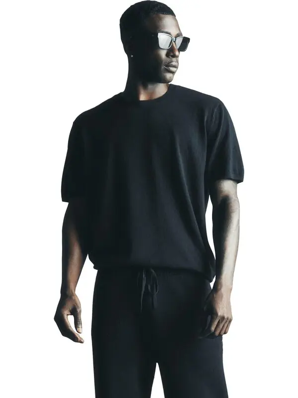 Alo Yoga Cotton Cashmere Ever Soft Short Sleeve Crewneck Top - Black