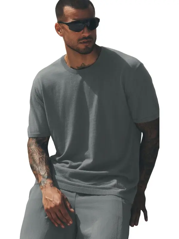 Alo Yoga Cotton Cashmere Ever Soft Short Sleeve Crewneck Top - Monument