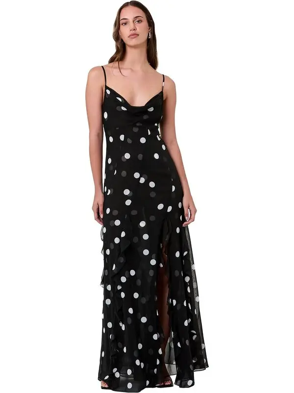 NICHOLAS Kamila Gown Polka Dot Maxi Dress - Scattered Dot - Black