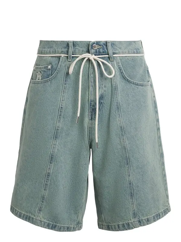 ABOUT:BLANK Felled Denim Shorts With Rope Drawstring - Blue
