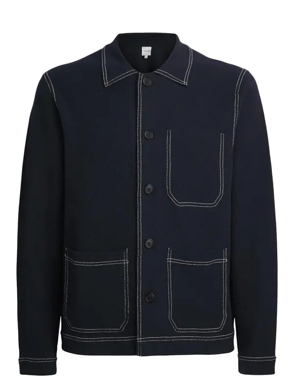 Paul Smith Merino Wool-blend Contrast-stitch Overshirt - Navy